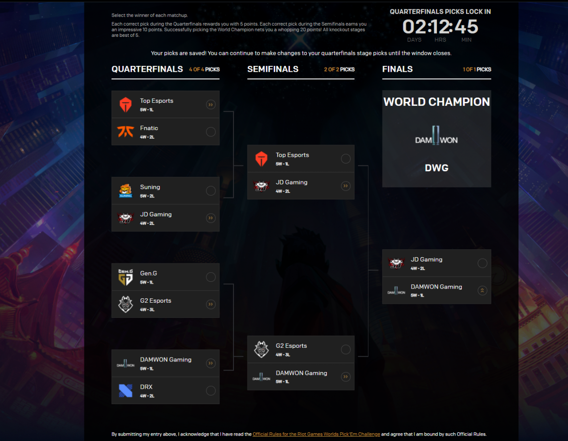Worlds Pick'em Knockout Stage - Unpredictable results...