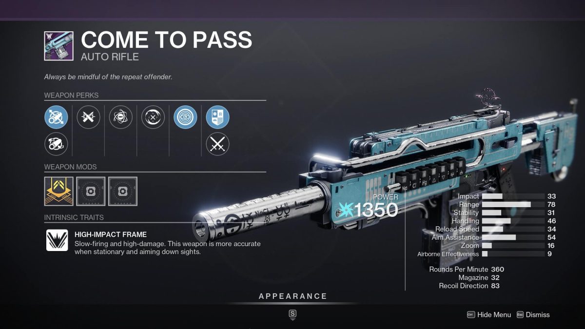 Come to Pass Destiny 2 God Roll